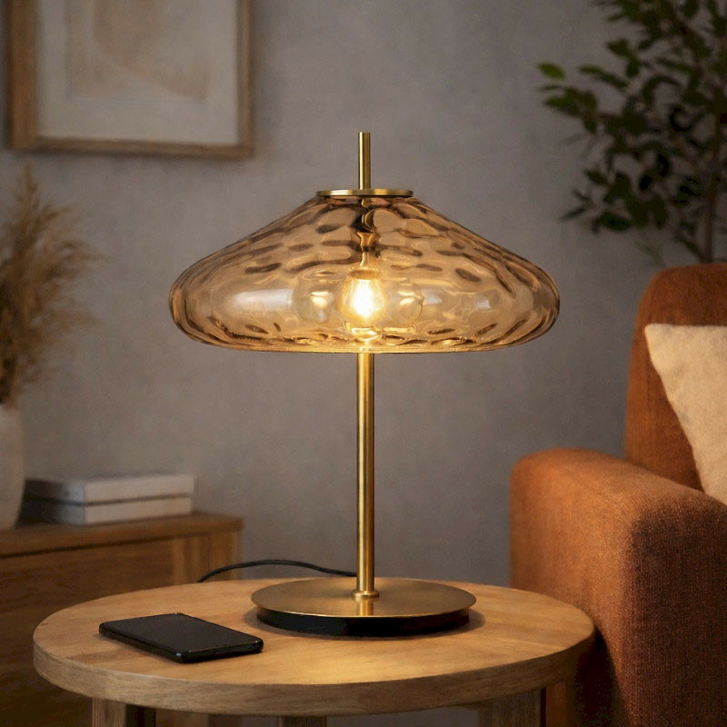 Lampe à Poser Led Cyrus Verre ambré métal 40x40x53cm - legens jardins d ...